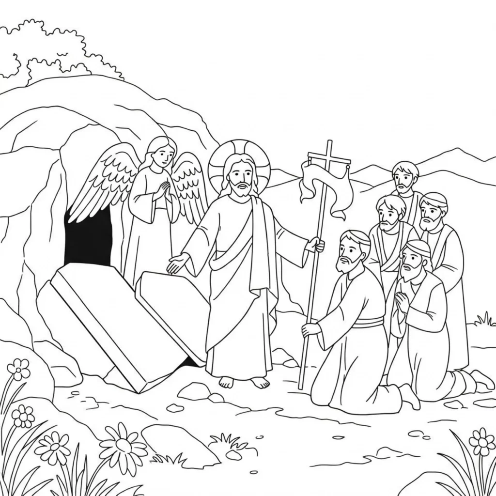 22 de desene de colorat Învierea lui Isus PDF gratuit