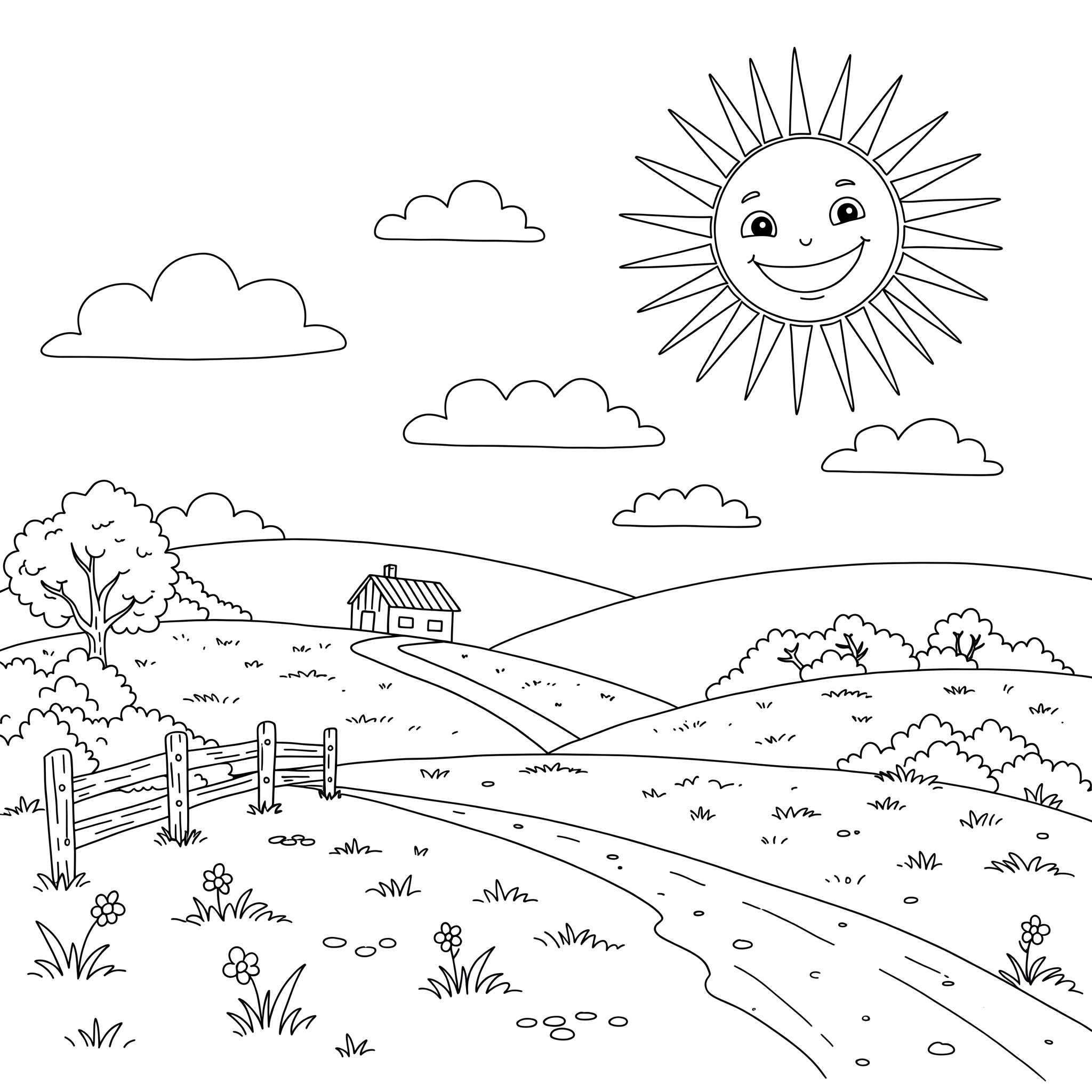Grupo De Imágenes Para Colorear De Paisajes. Dibujos De Paisajes Para