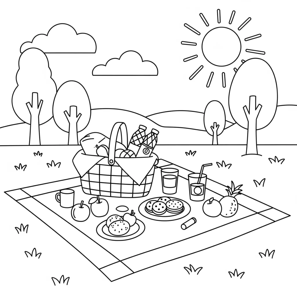Página Para Colorear De Cesta De Picnic