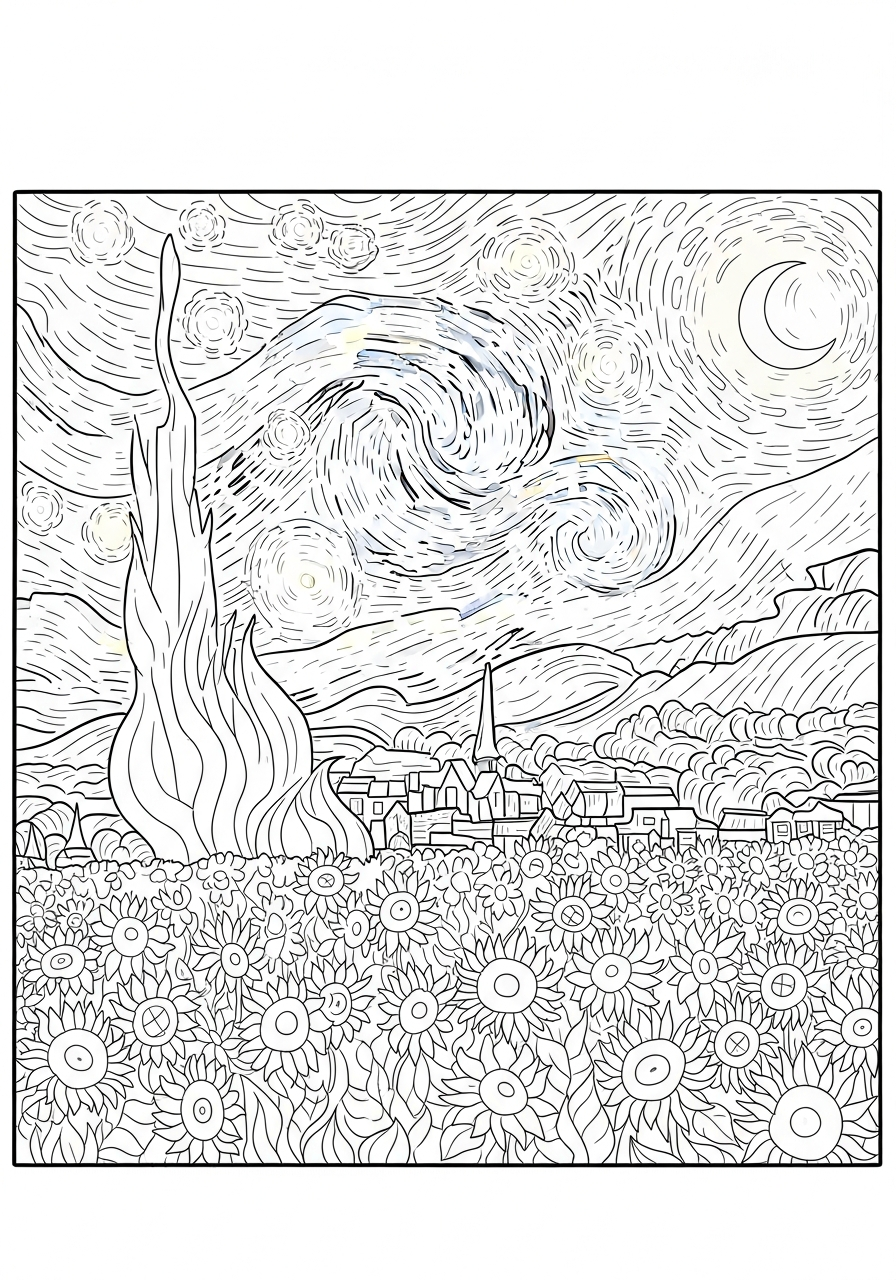 19 disegni Van Gogh kolorowanki - PDF, stampa e colori online