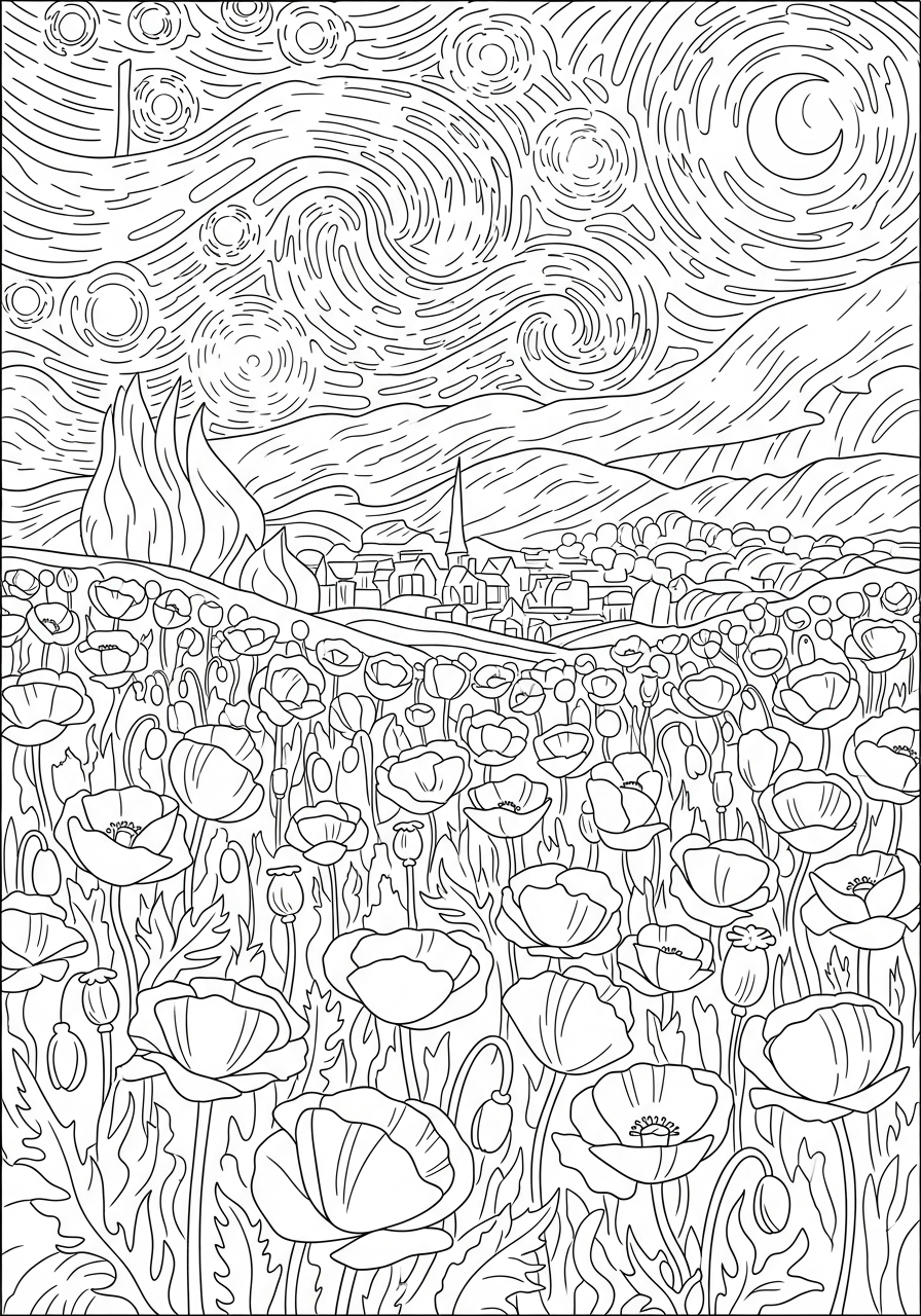 19 disegni Van Gogh kolorowanki - PDF, stampa e colori online